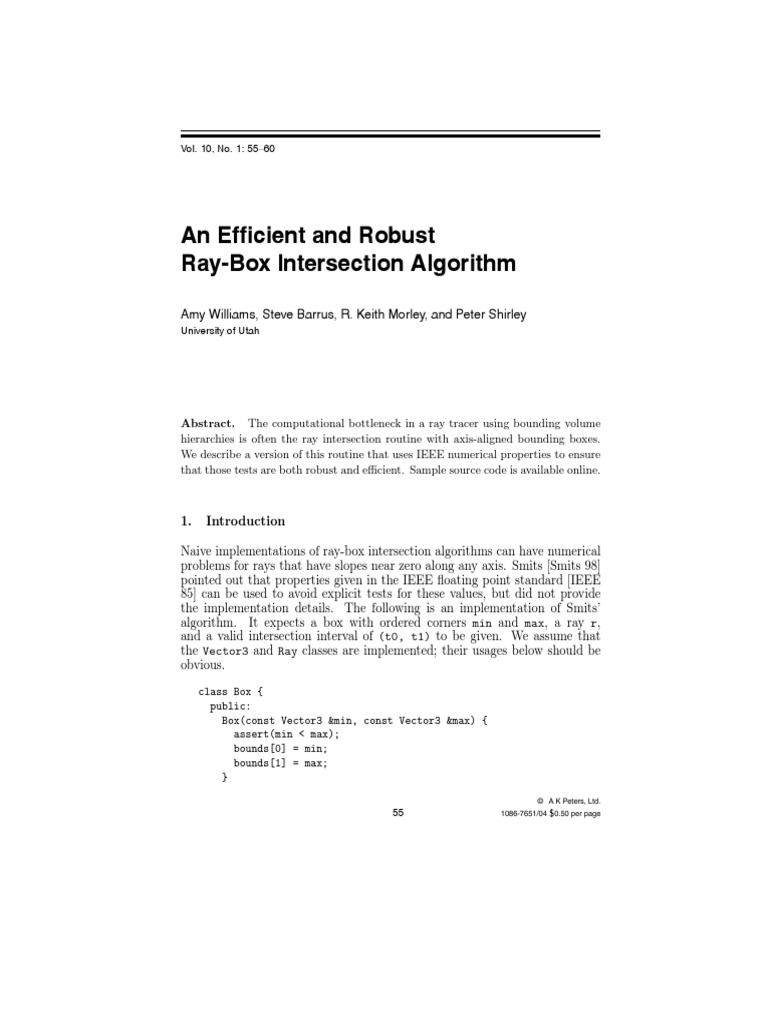An Efficient and Robust Ray-Box Intersection Algorithm: Vol. 10, No. 1: 55 - 60 | PDF | Interval ...