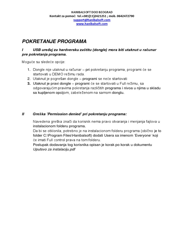 Uputstvo Za Pokretanje Programa | PDF