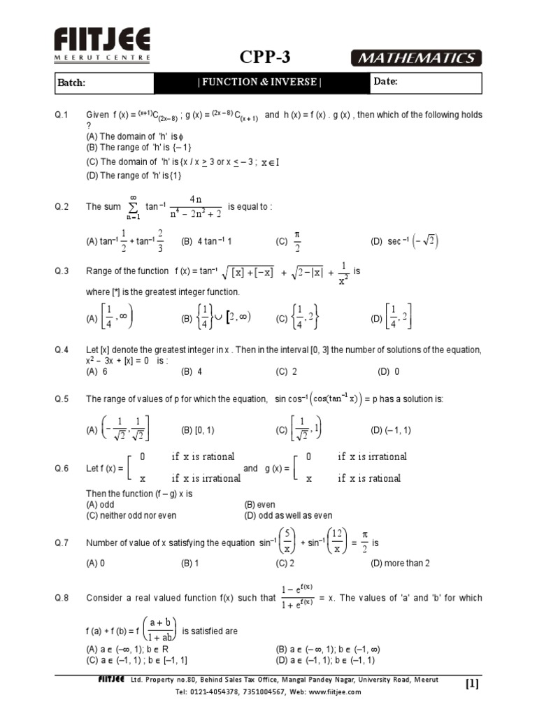 Function Inverse 3 Pdf Pdf Function Mathematics Trigonometric