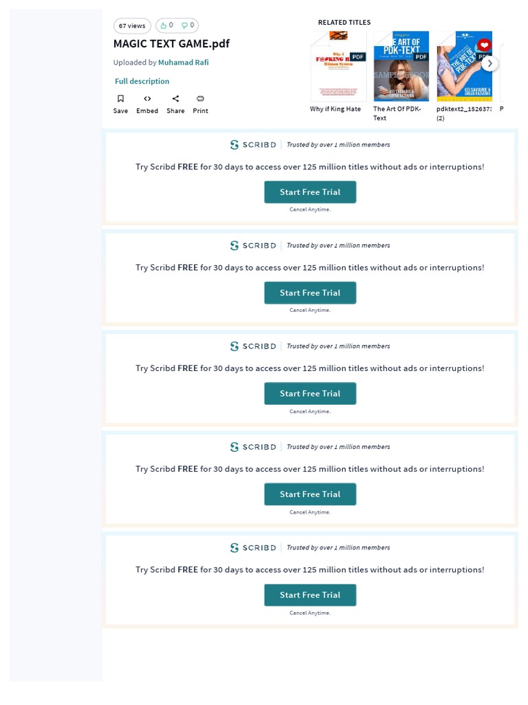 Magic Text Game - PDF: Try Scribd | PDF | Scribd | Websites