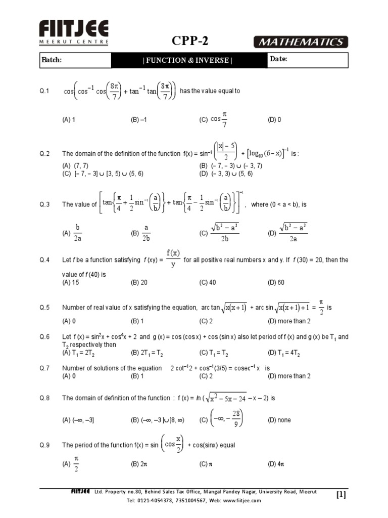 Function & Inverse-2 PDF | PDF | Trigonometric Functions | Complex Analysis