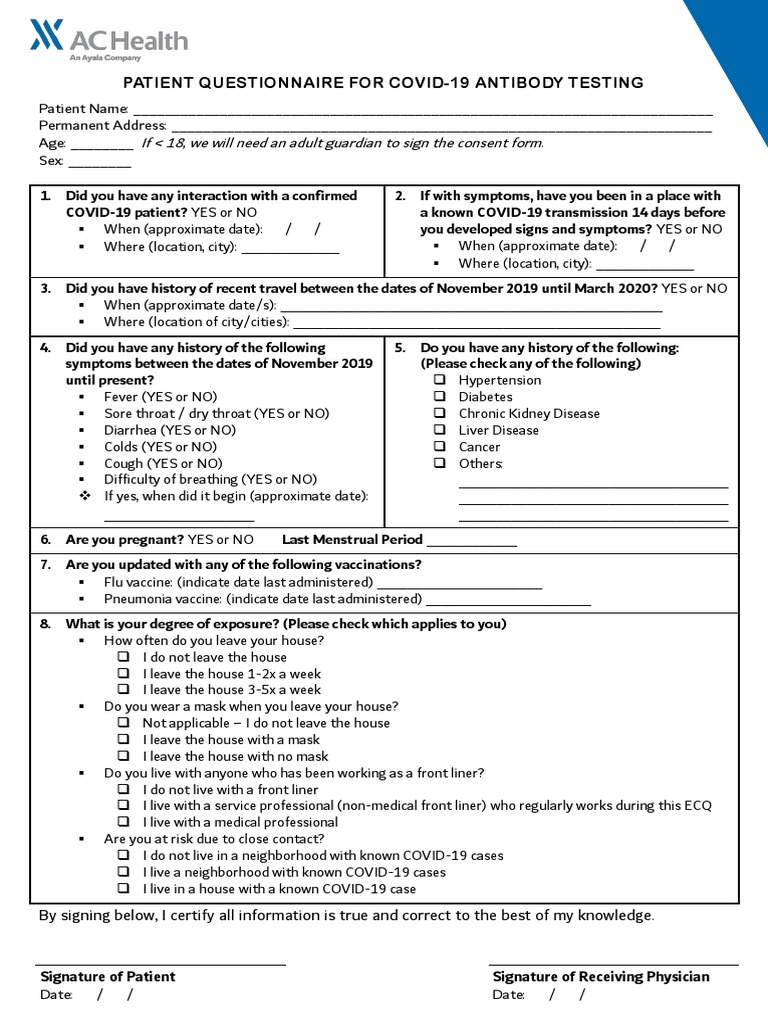 COVID-19 Antibody Testing Questionnaire | PDF | Epidemiology | Health ...