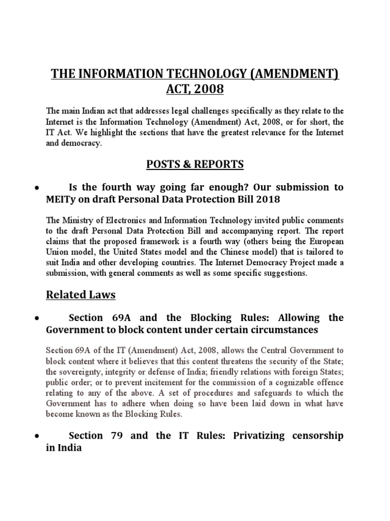 The Information Technology (Amendment) Act, 2008: Posts & Reports | PDF ...