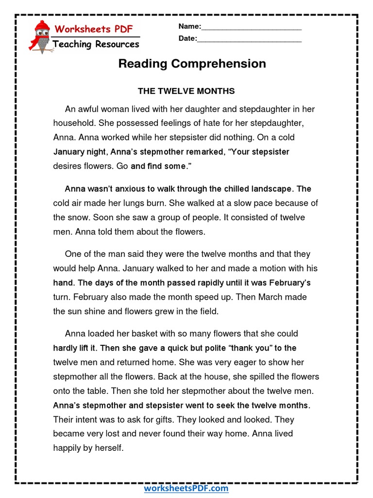 Reading Comprehension: The Twelve Months | PDF