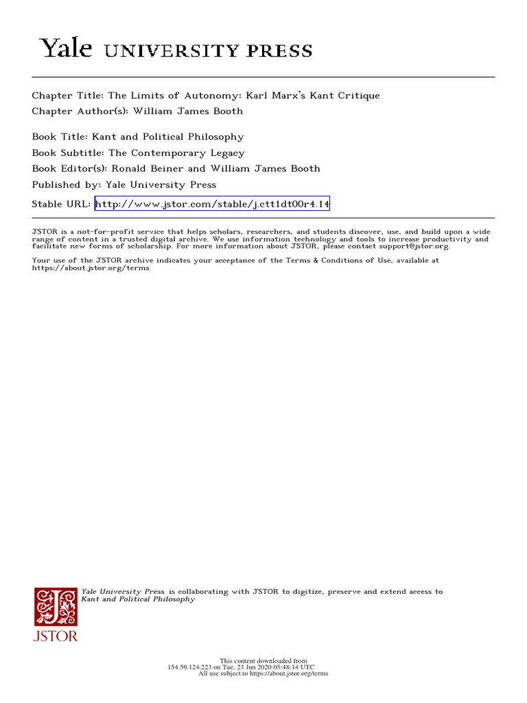 The Limits of Autonomy Karl Marx Kant Critique - William James Booth ...