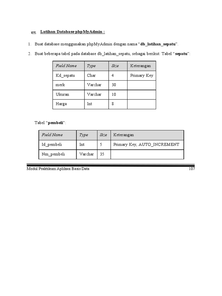 Latihan Database phpMyAdmin | PDF