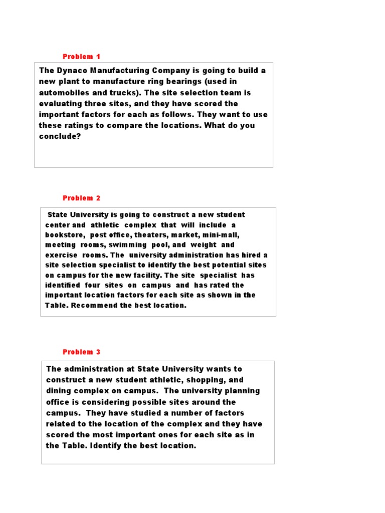 Session 9 OM 2019 Location Practice Problems | PDF | Economies | Business