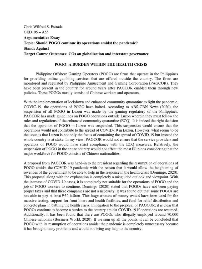 Should POGO Continue Its Operations Amidst The Pandemic? | PDF | Policy ...