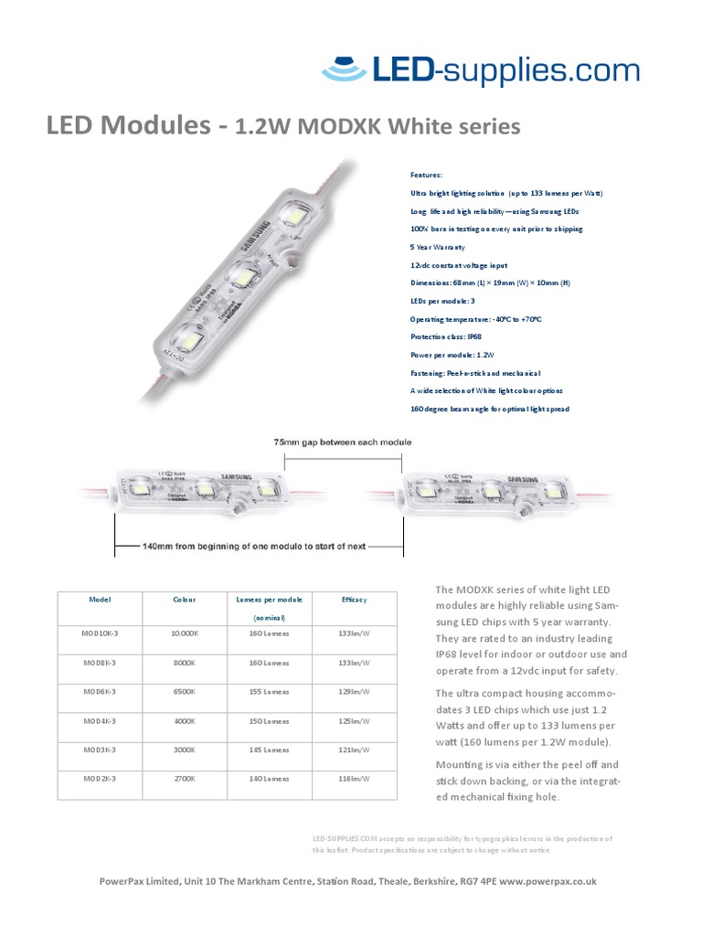 Led Modules 1 2w Ip68 White Series | PDF | Light Emitting Diode | Lighting