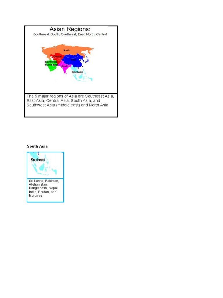 The 5 Major Regions of Asia Are Southeast Asia, East Asia, Central Asia ...
