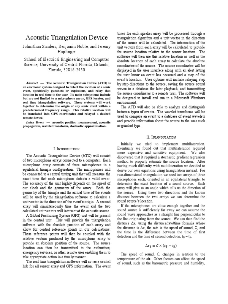 Acoustic Triangulation for Gunshot Detection | PDF | Wavelet | Signal ...