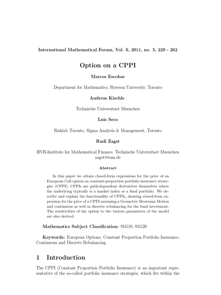 Option on CPPI Strategy | PDF | Greeks (Finance) | Moneyness