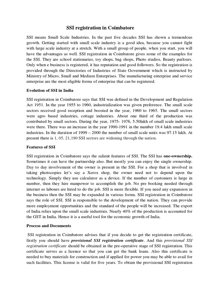 SSI Registration in Coimbatore - Get SSI Certificate in 1 Hour | PDF ...