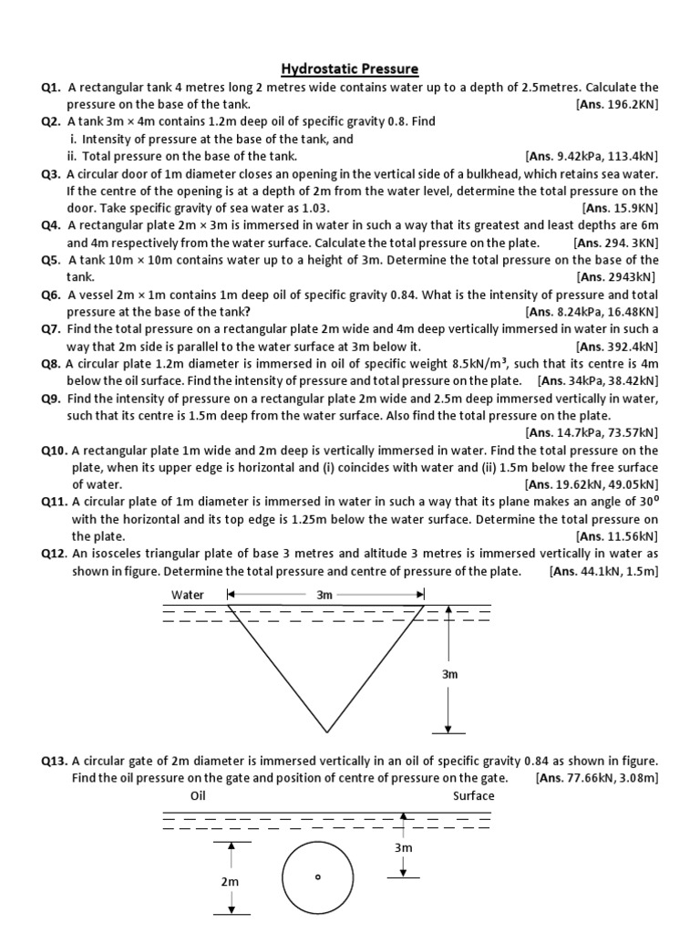 Hydrostatic Pressure (Numericals) - 1 | PDF | Pressure | Triangle