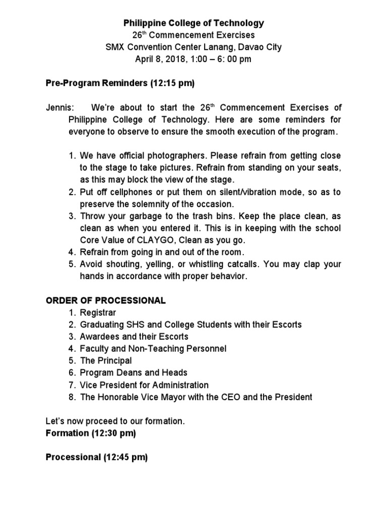 Graduation Script 2019 | PDF | Bachelor's Degree | Academic Degree