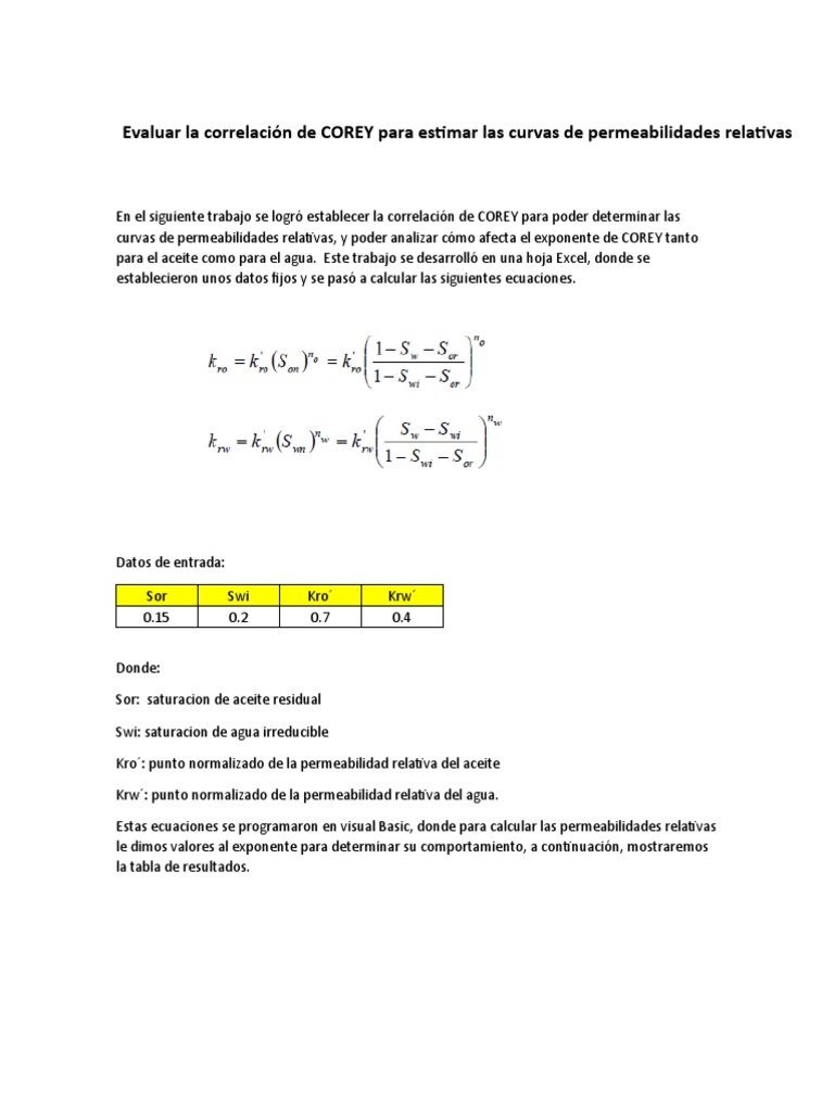 Evaluar La Correlación de COREY para Estimar Las Curvas de ...