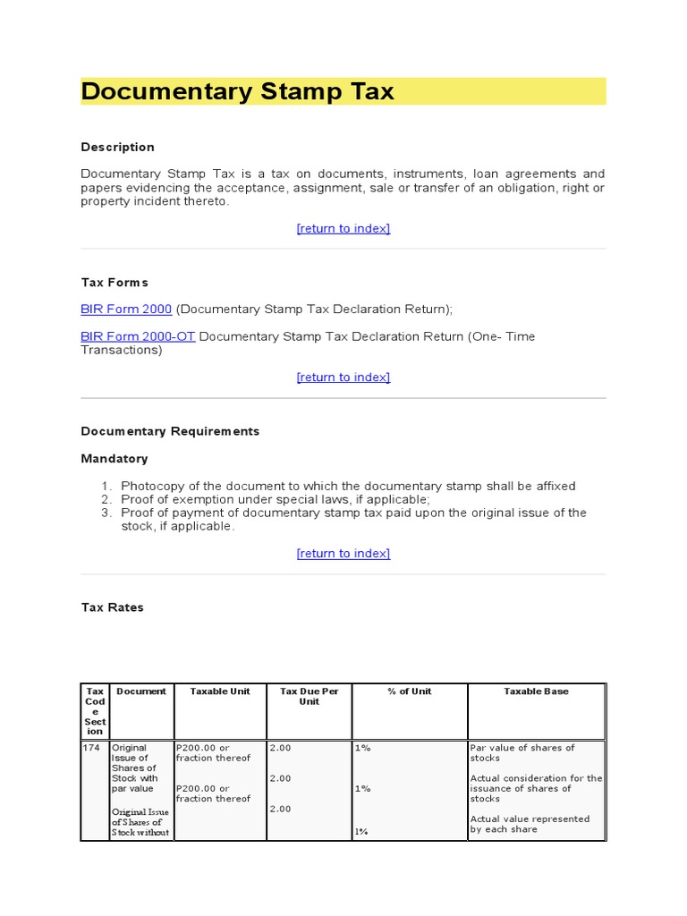 Documentary Stamp Tax | Download Free PDF | Loans | Securities (Finance)