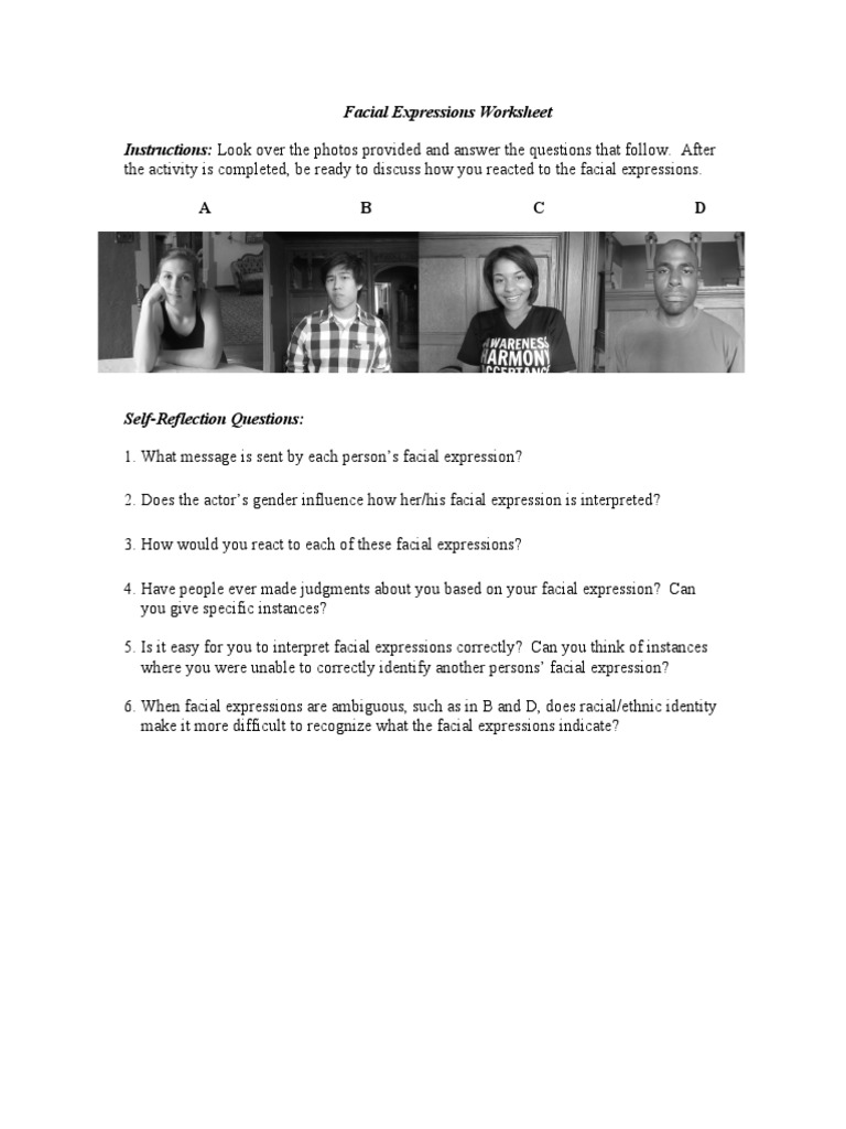 Facial Expressions Worksheet PDF | PDF