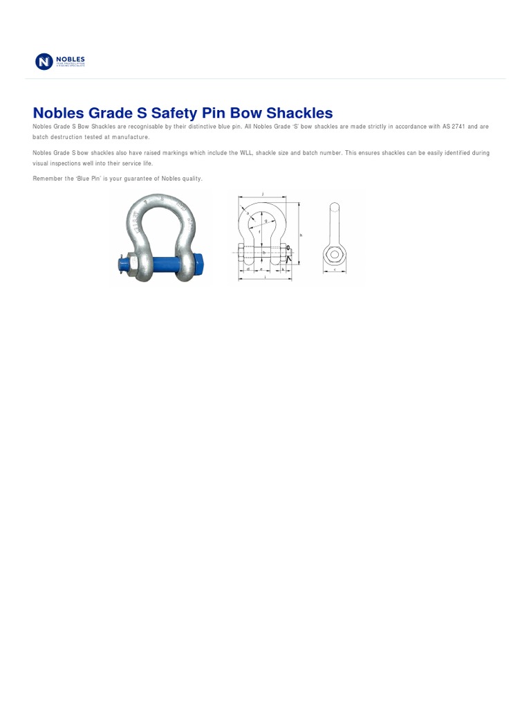 Nobles Grade SSafety Pin Bow Shackles | PDF | Joining | Business