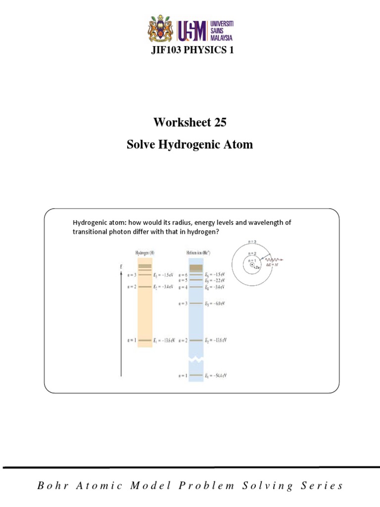 Worksheet 25 Solve Hydrogenic Atom Pdf Atoms Electron