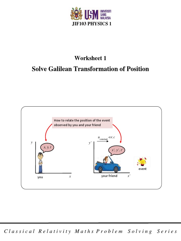 Worksheet 1 Solve Galilean Transformation of Position | PDF | Special Relativity | Spacetime