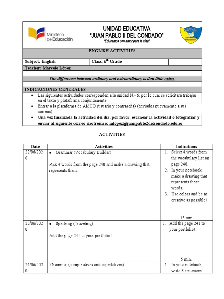 6th Grade English Activities Guide | PDF | Human Communication ...