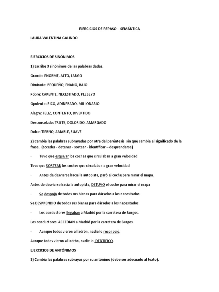 EJERCICIOS DE REPASO - Docx Semantica | PDF