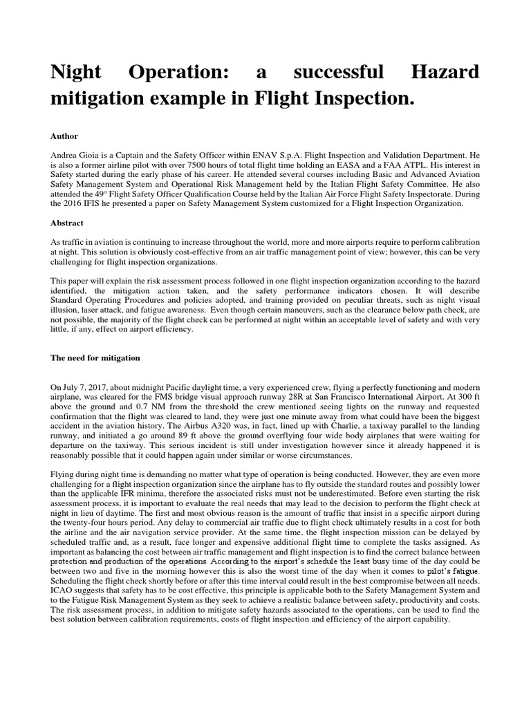 Night Operation: A Successful Hazard Mitigation Example in Flight ...