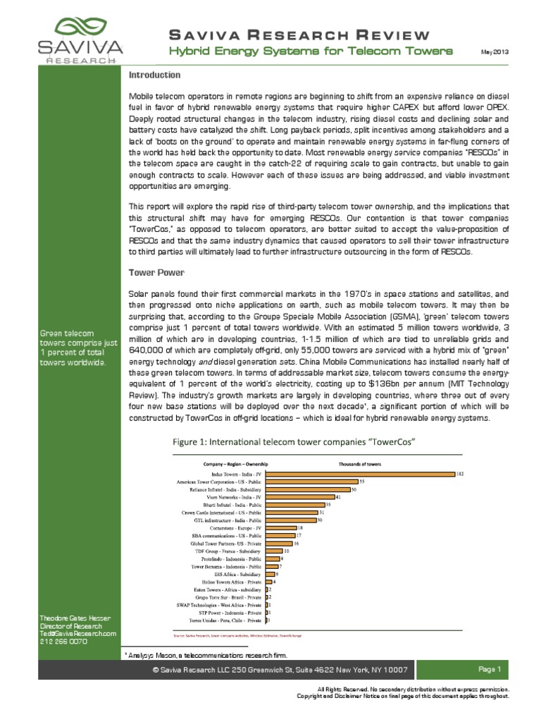Green Telecom Towers Comprise Just 1 Percent of Total Towers Worldwide ...