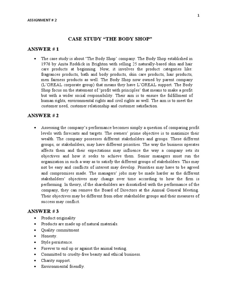 Case Study "The Body Shop" Answer # 1: 1 Assignment # 2 | PDF ...