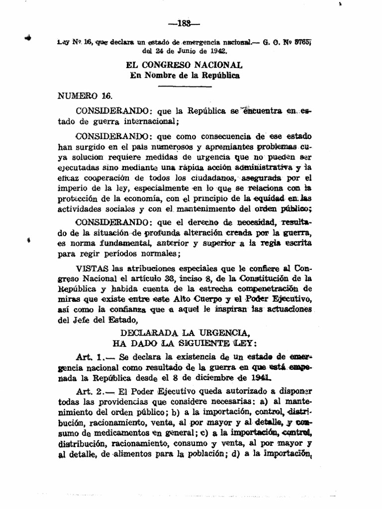 Ley 16 23 Junio 1942 | PDF | Esfera pública | Formas de gobierno