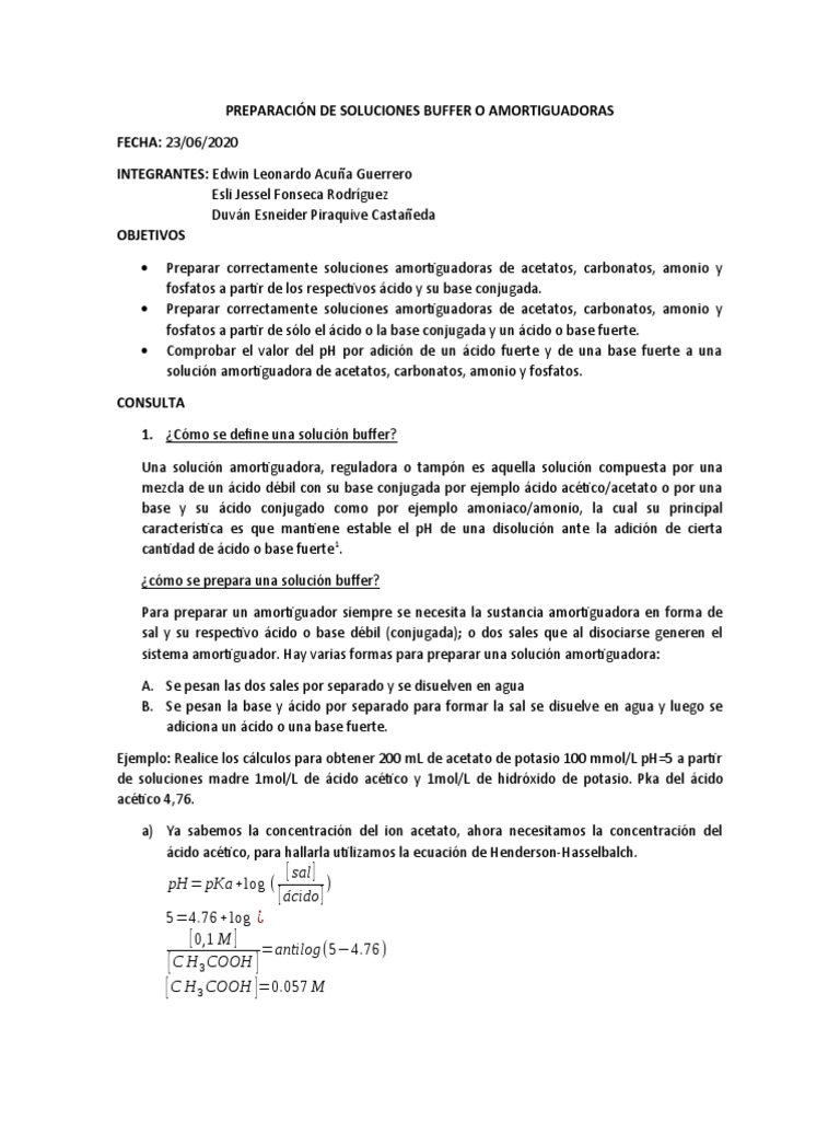 Preparación de Soluciones Buffer o Amortiguadoras | PDF | Solución tampón | Ácido