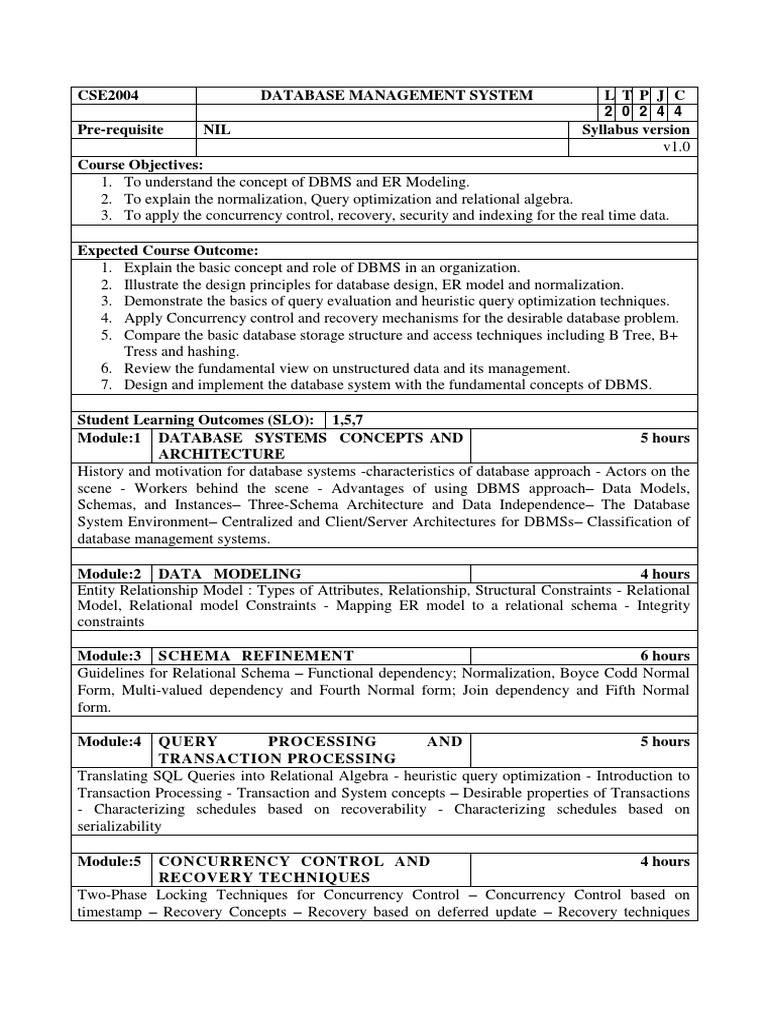 Dbms Syllabus PDF | PDF | No Sql | Relational Database Dbms Syllabus PDF | PDF | No Sql | Relational Database