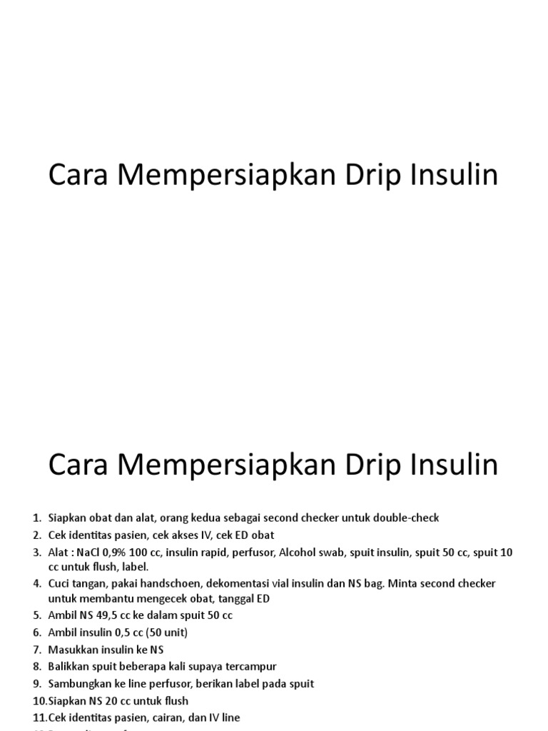 Cara Mempersiapkan Drip Insulin | PDF