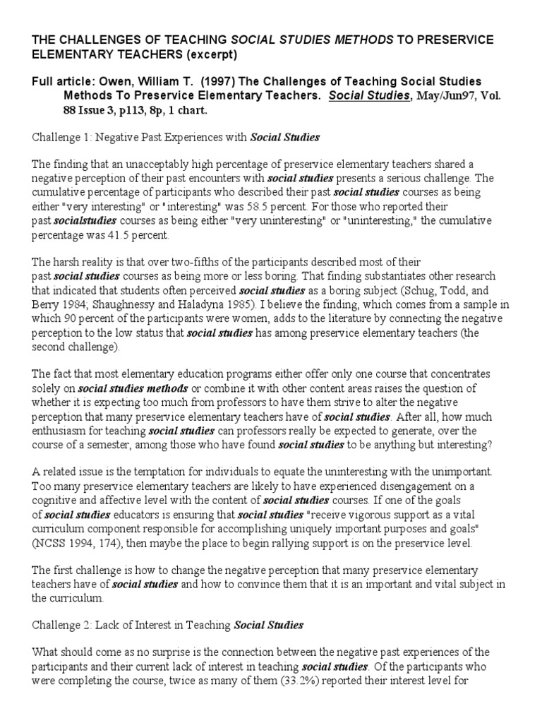 The Challenges of Teaching Social Studies | PDF | Teachers | Sociology