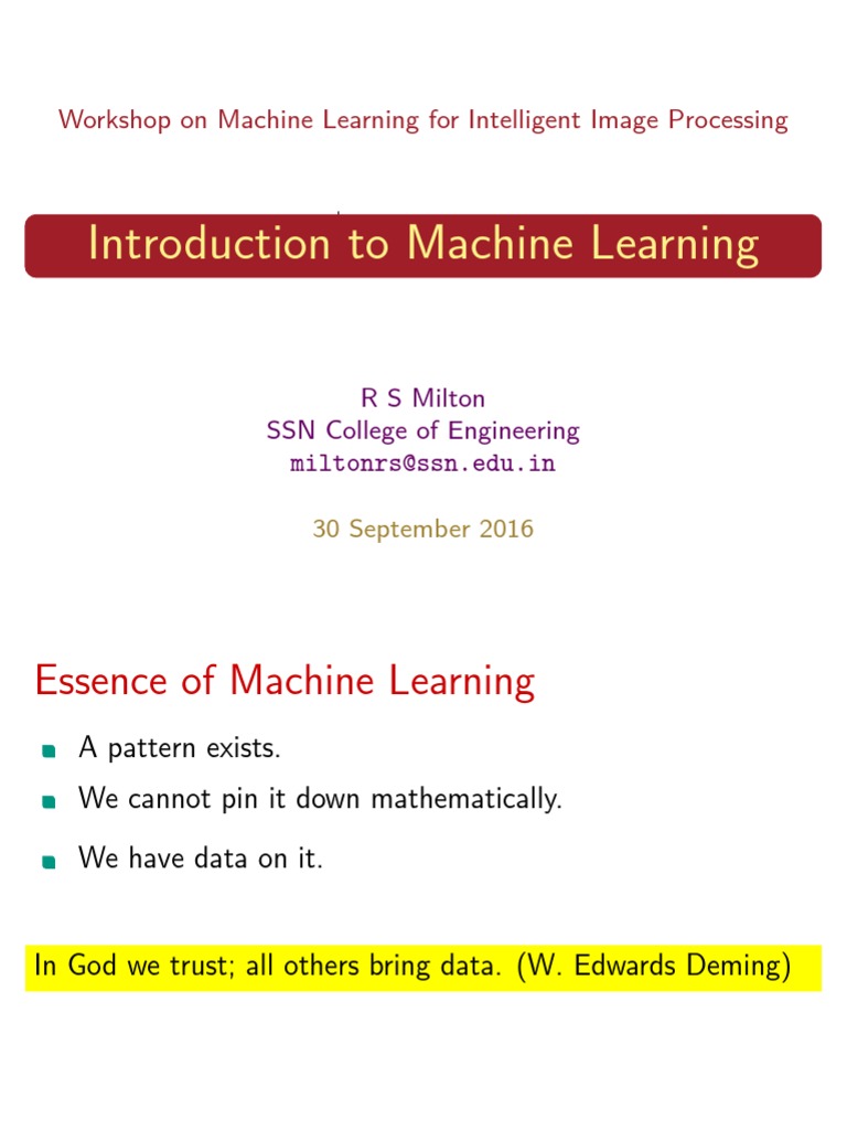 Introduction To Machine Learning: Workshop On Machine Learning For ...