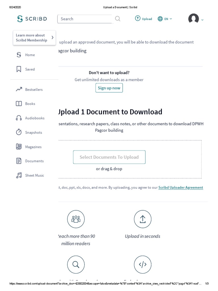 Upload 1 Document To Download: DPWH Pagcor Building | PDF | Scribd | Human–Computer Interaction