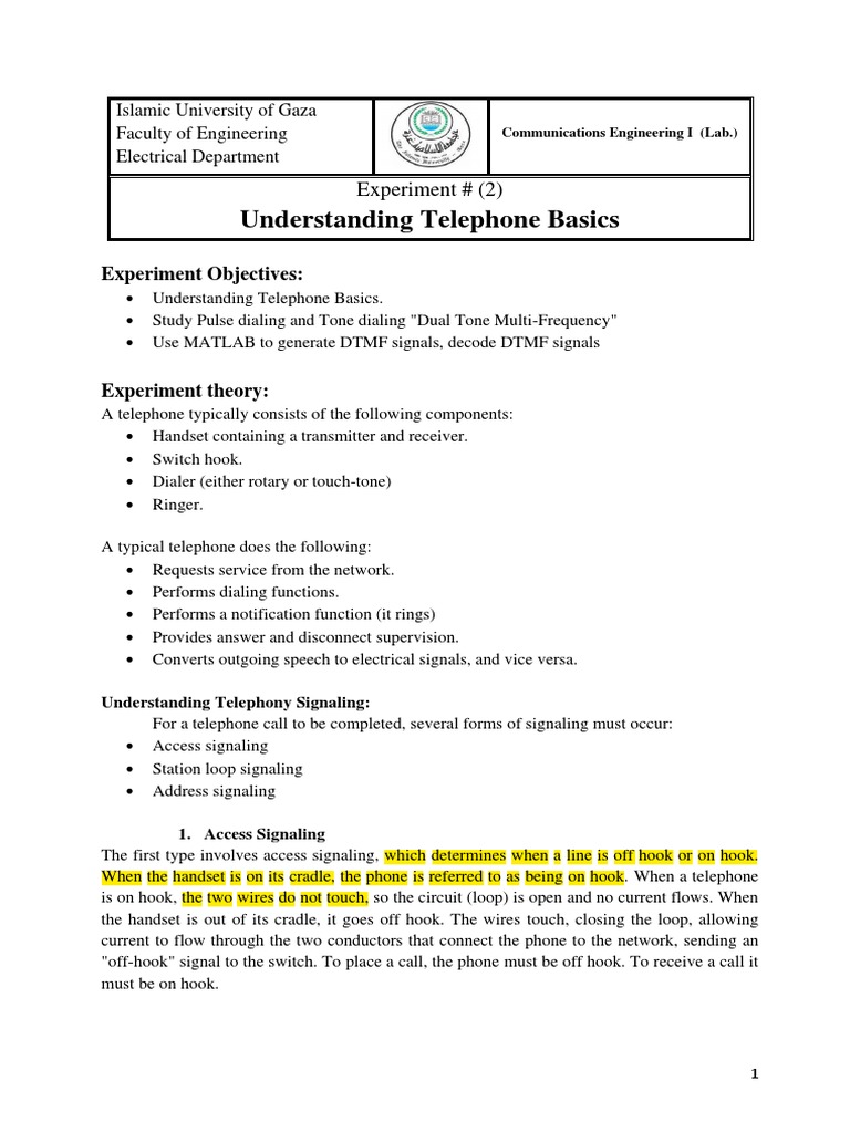 Understanding Telephone Basics: Experiment # | PDF | Telephone ...