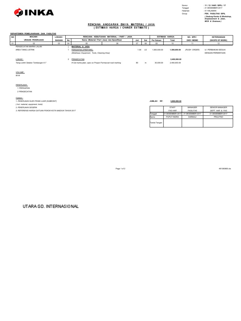 RAB Pengecatan Marka Jalan Area Tiang Listrik | PDF