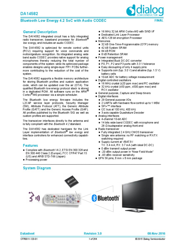 Bluetooth Low Energy 4.2 Soc With Audio Codec General Description | PDF ...