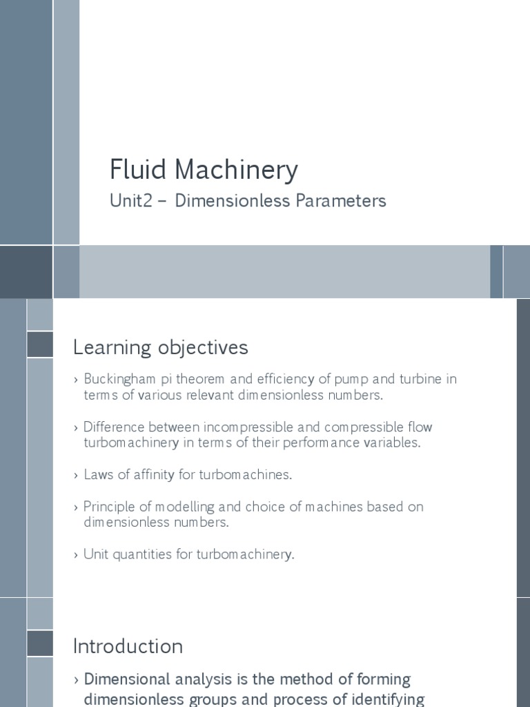 Fluid Machinery: Unit2 - Dimensionless Parameters | PDF | Fluid ...