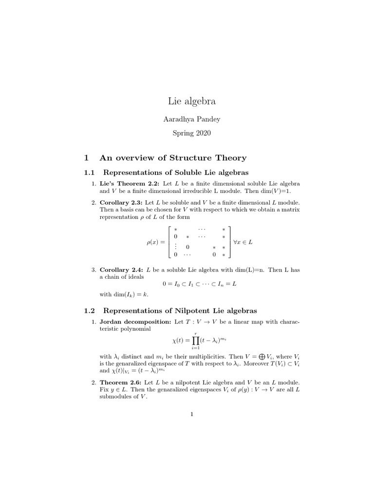 Lie Summary | PDF | Module (Mathematics) | Lie Algebra