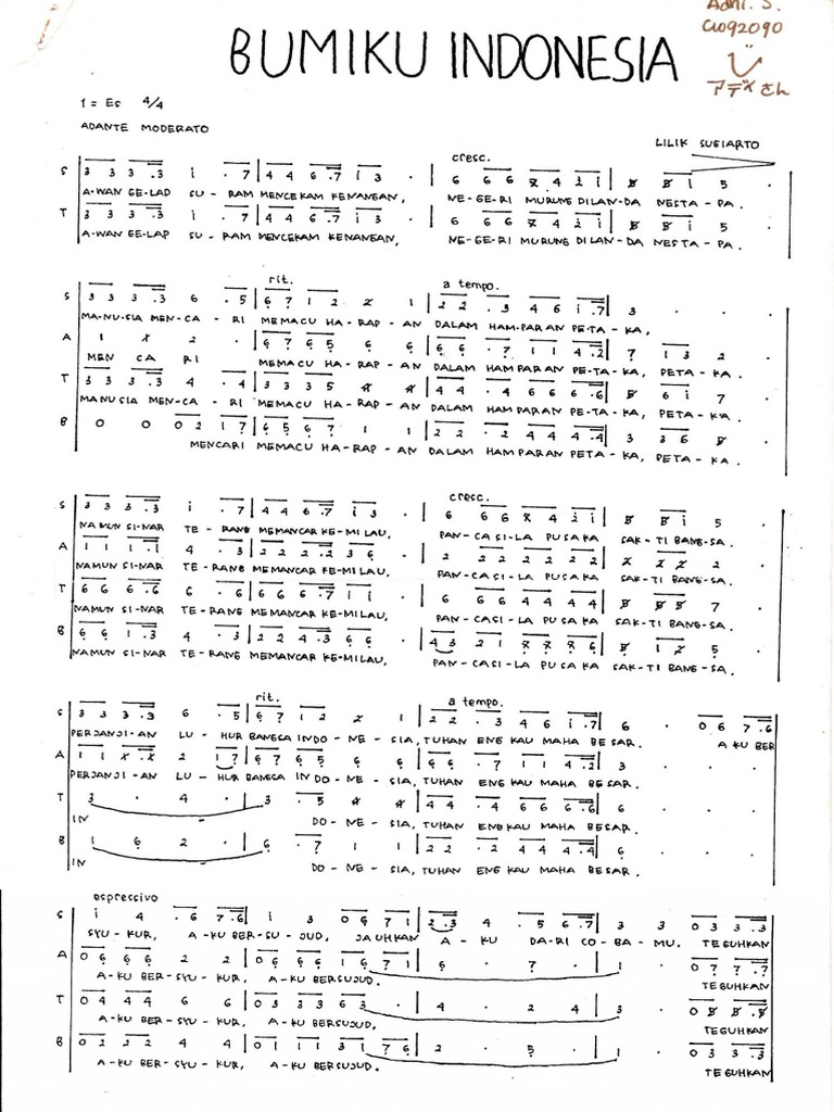 Bumiku Indonesia - Partitur SATB | PDF