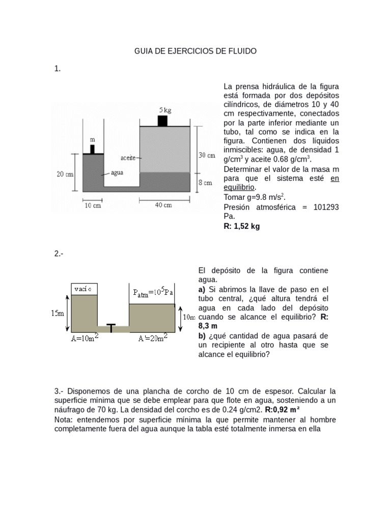 Guia de Ejercicios de Fluido PDF | PDF | Densidad | Kilogramo