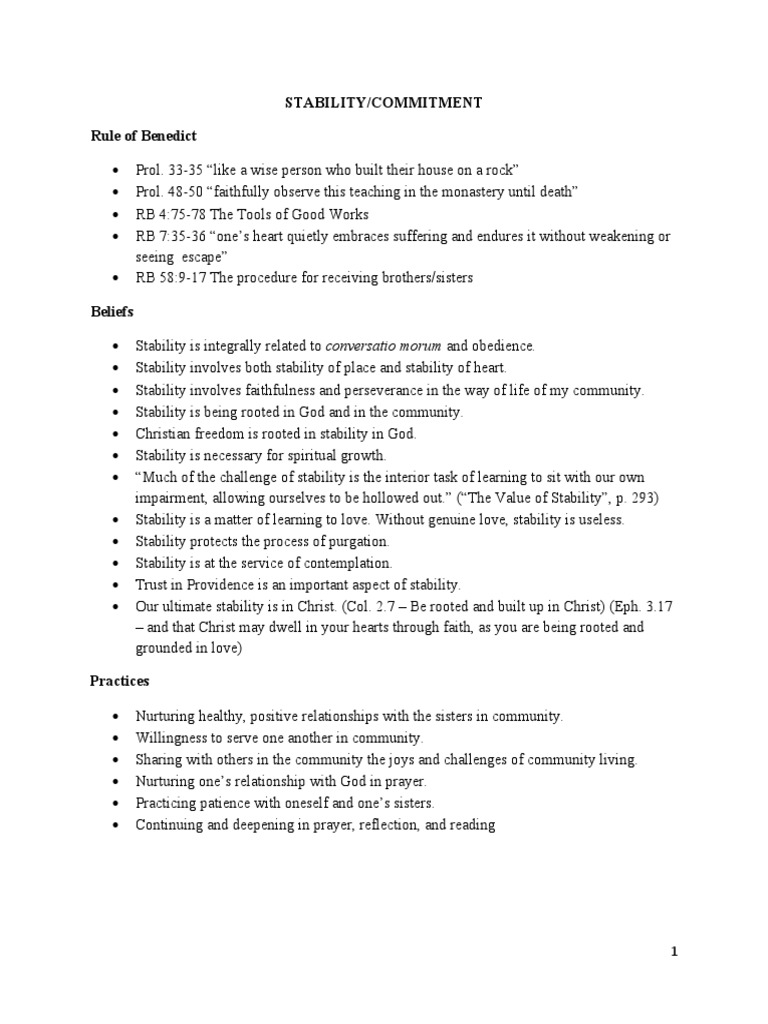Stability/Commitment Rule of Benedict | PDF | Religious Behaviour And ...