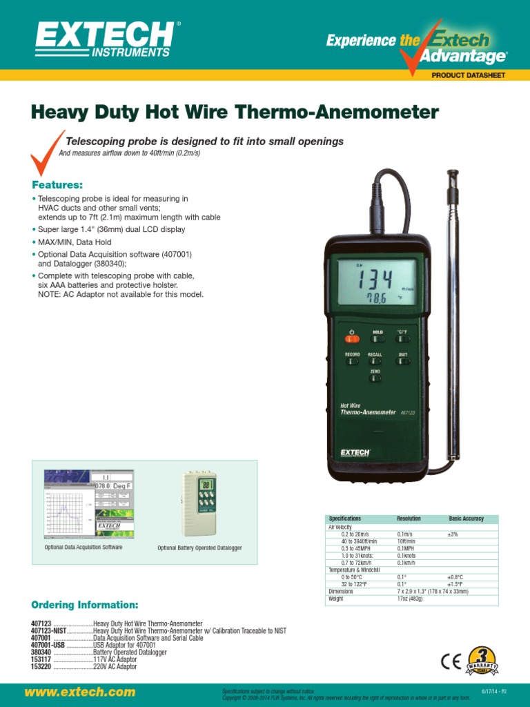 Heavy Duty Hot Wire Thermo-Anemometer: Telescoping Probe Is Designed To ...