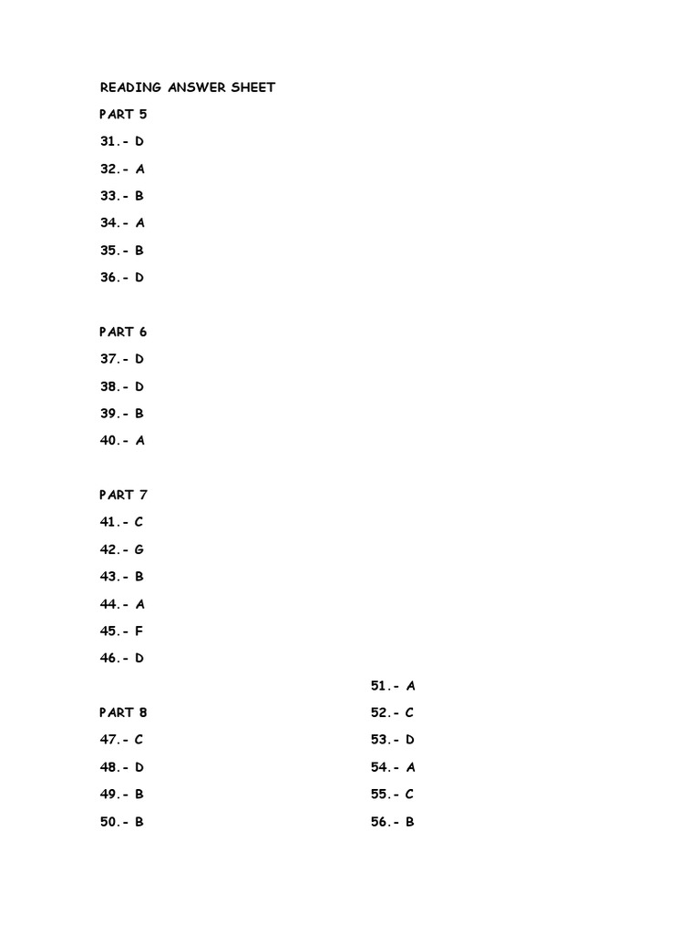 Reading Answer Sheet Results | PDF | Teaching Methods & Materials