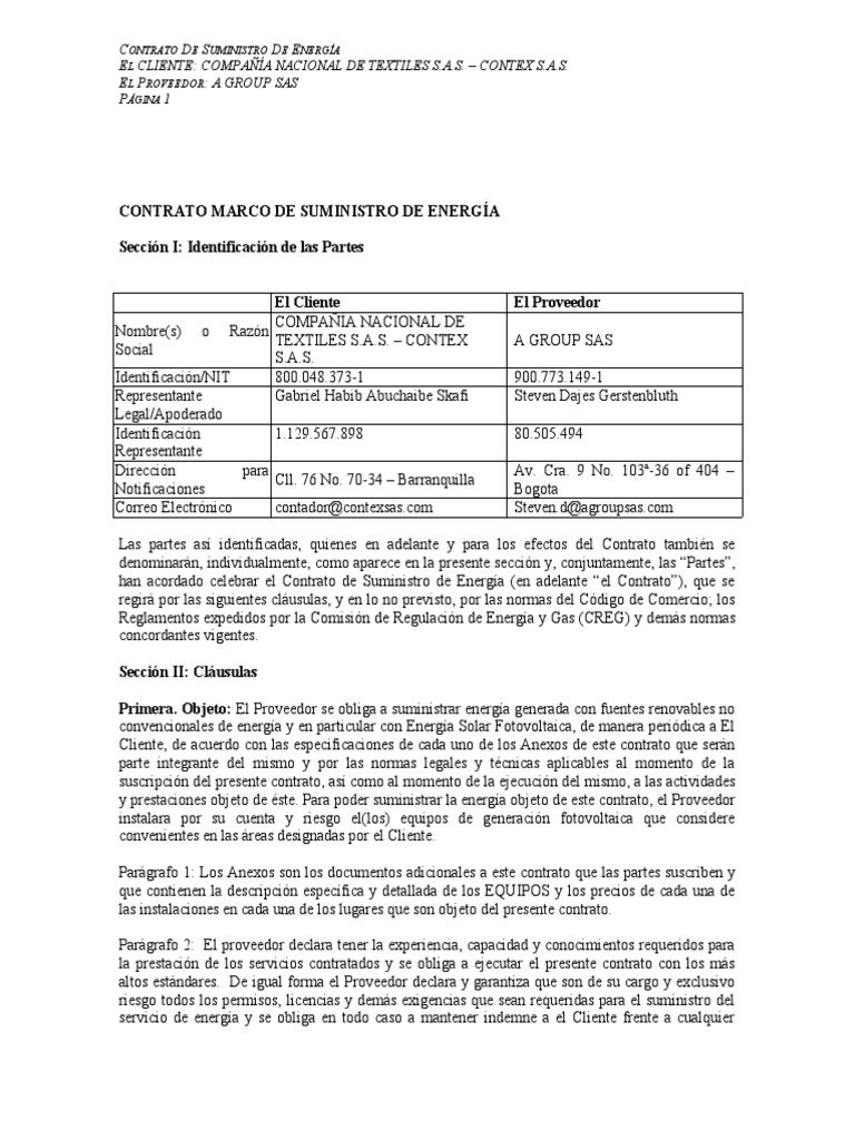 Contrato PPA A Group - Contex FINAL Mayo 2020 | PDF | Póliza de seguros | Fotovoltaica