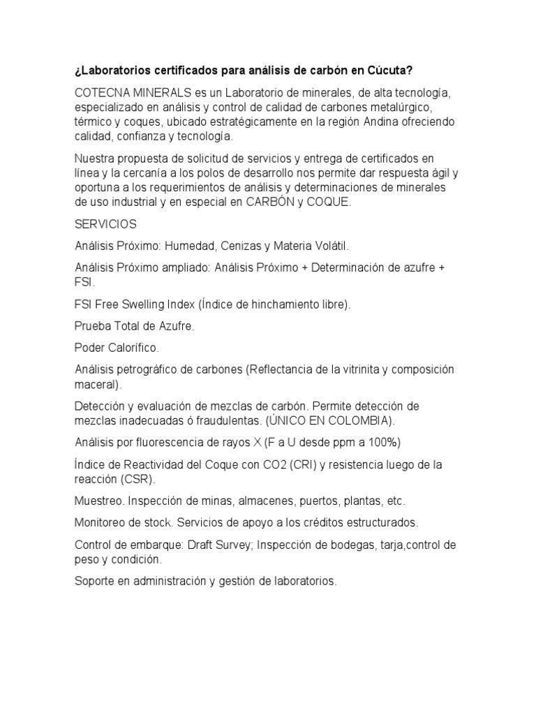 Laboratorios de Análisis de Carbón en Cúcuta | PDF | Carbón | Colombia