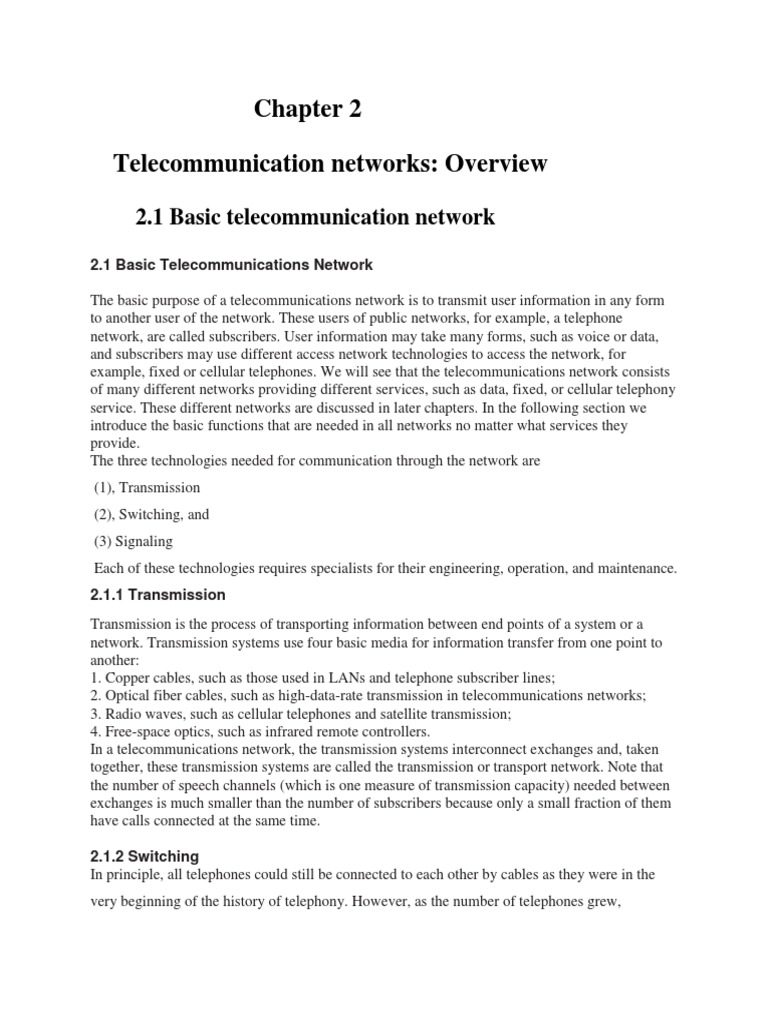Overview of Telecommunications Networks | PDF | Telephone Exchange ...